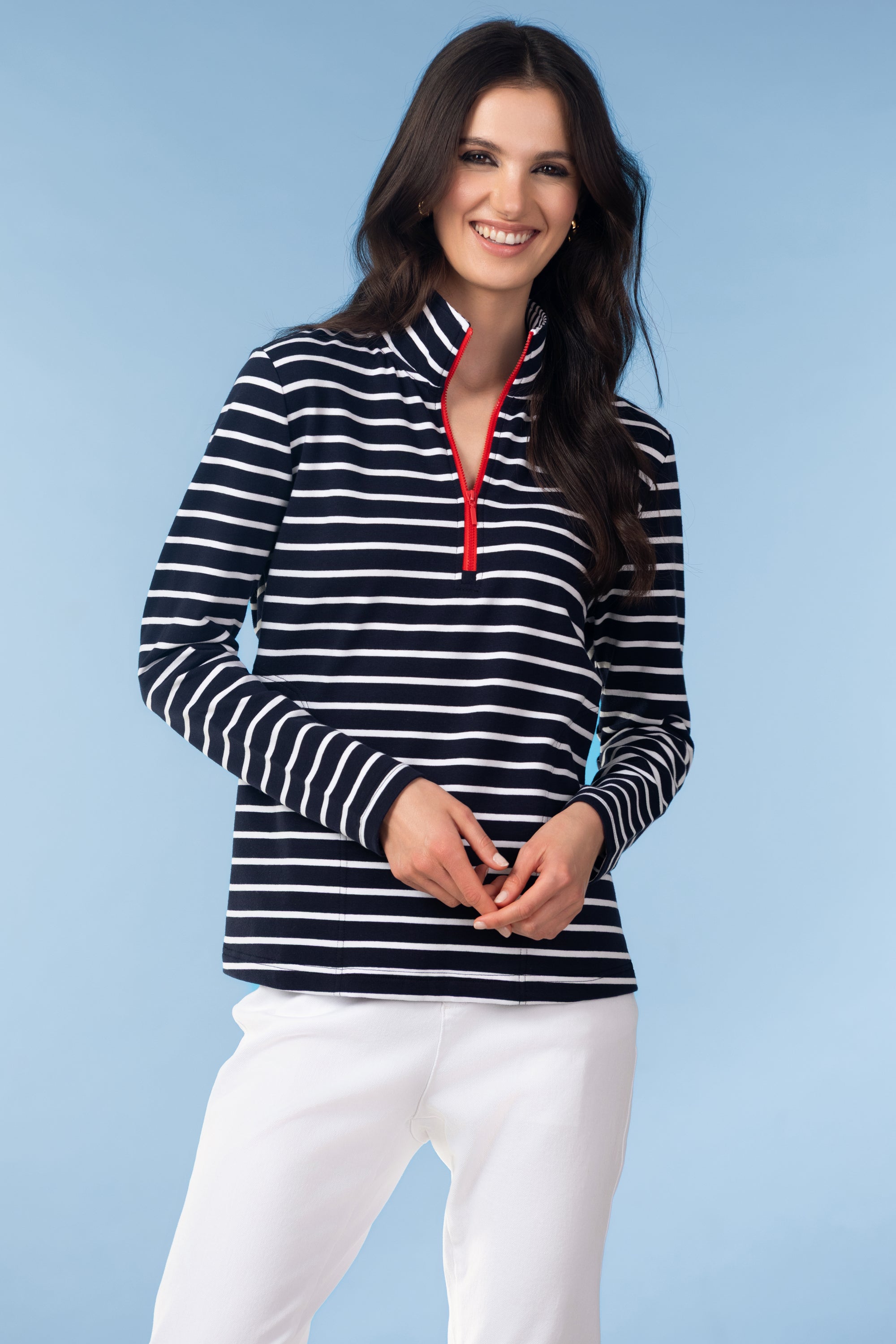 Alison Sheri Long Sleeved Striped Top Navy A47462 – Bentleys Banchory