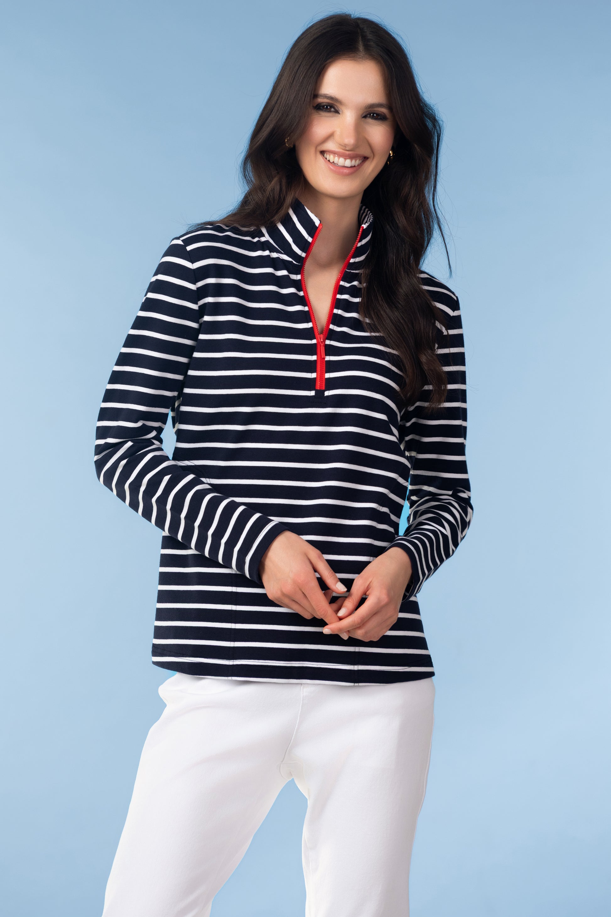 Alison Sheri Long Sleeved Striped Top Navy A47462 – Bentleys Banchory