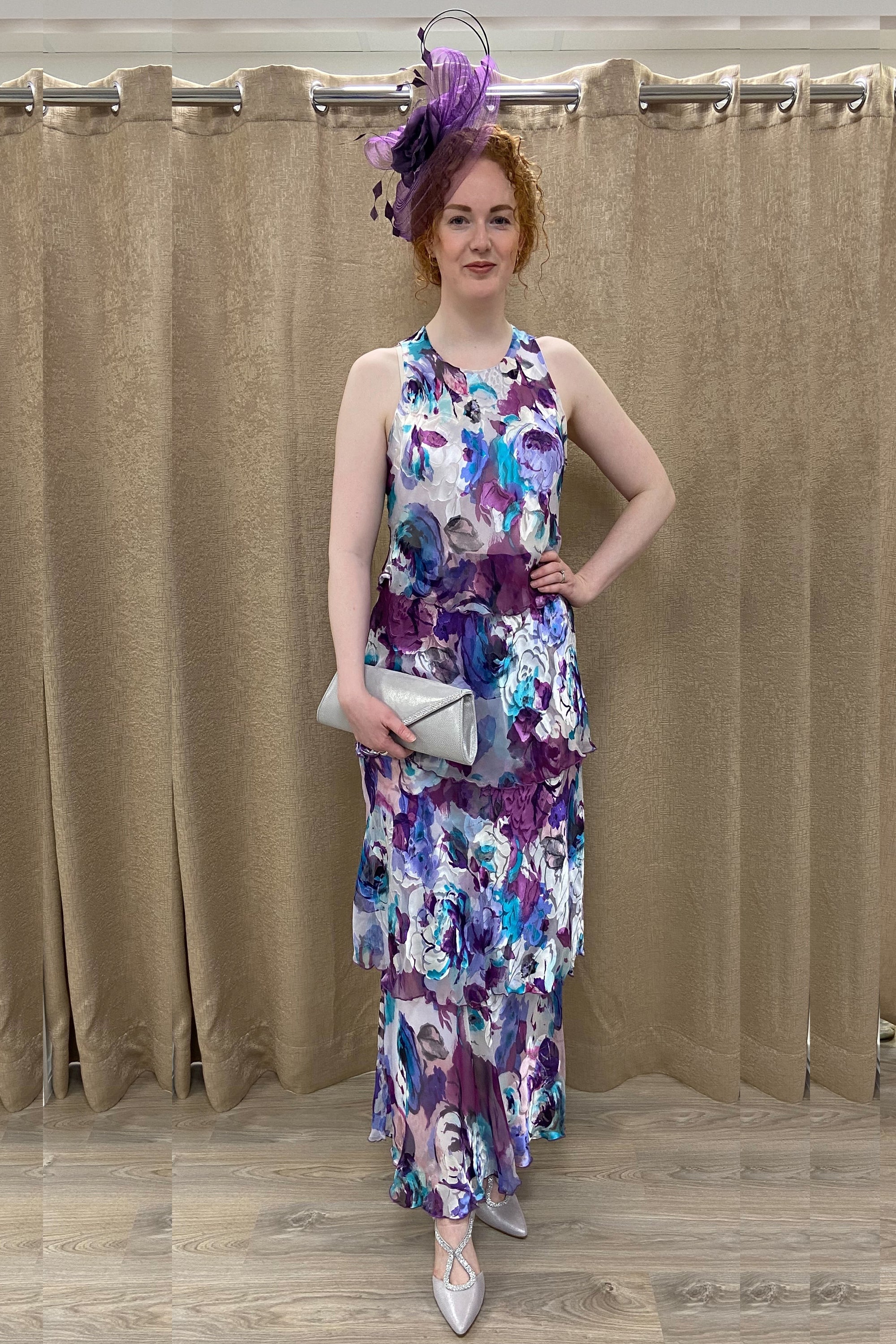 Allison Floral Print Layered Silk Dress - Purple Rose - 61157 ...